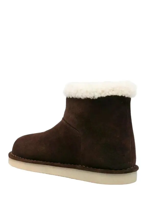Miu Miu Shearling-trim Logo-embossed Boots - Brown