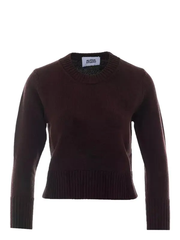 Alpha Studio Crew-neck Long-sleeve Sweater - Brown