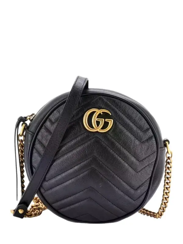 Gucci Gg Marmont Round Shoulder Bag Matelasse Leather Mini Crossbody Bag - Black