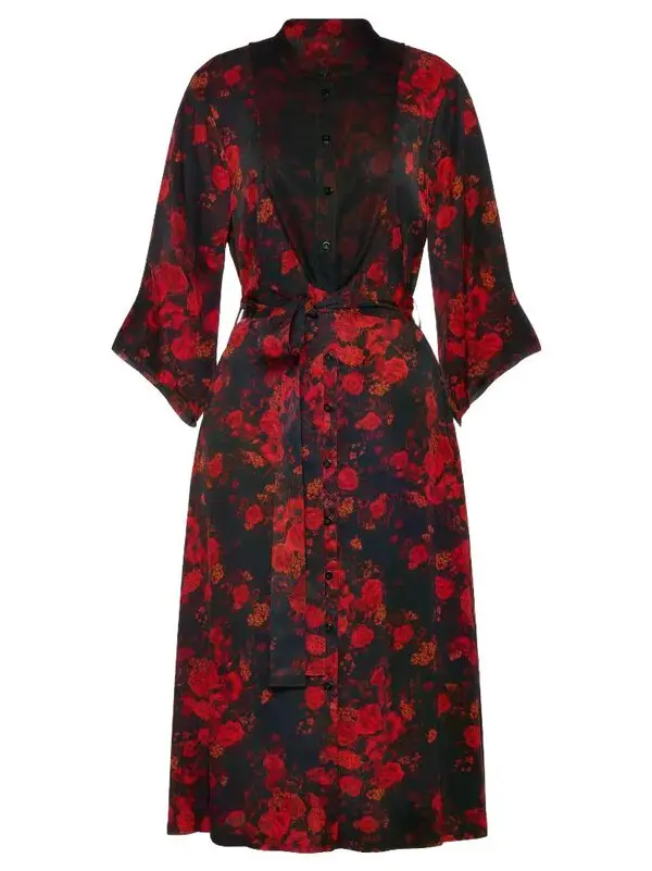 MAISON MARGIELA Floral-print Belted Midi Dress - Black