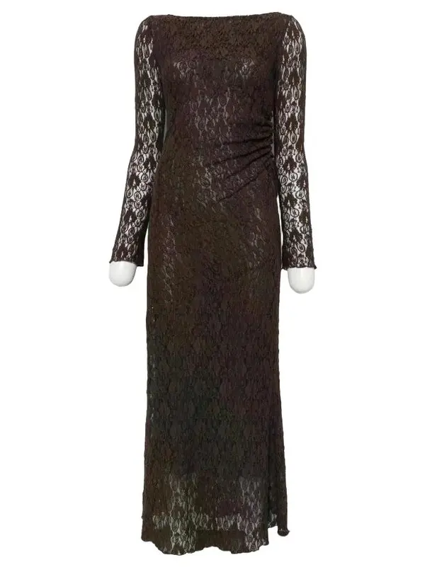 Imperial Lace-knit Long-sleeve Maxi Dress - Brown