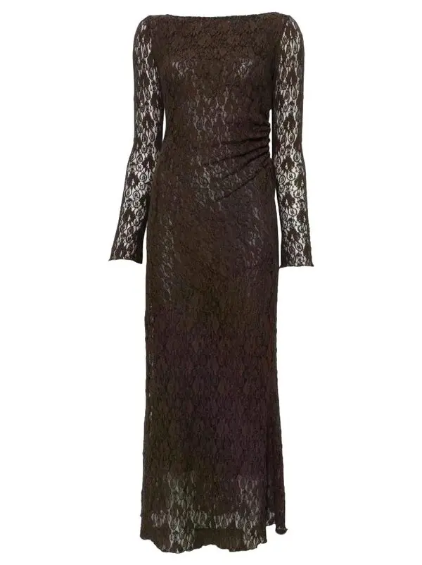 Imperial Lace-knit Long-sleeve Maxi Dress - Brown