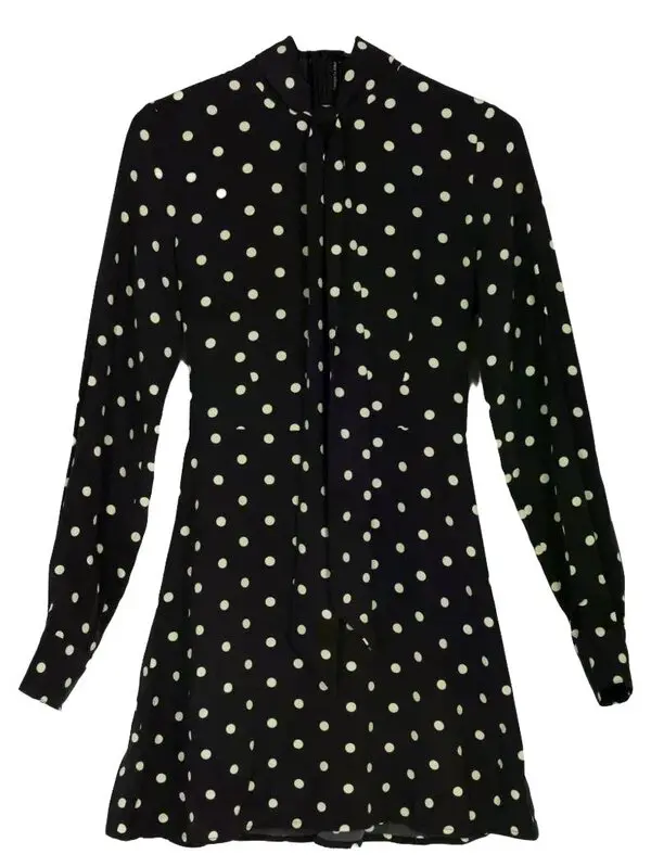 FRANCOISE PINTON - PARIS Polka-dot Tie-neck Mini Dress - Black