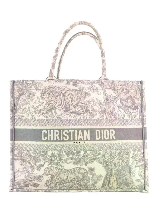 Dior Book Embroidered Canvas Large Tote Bag - Grey
