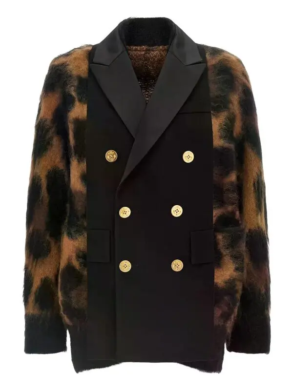 Sacai Double-breasted Leopard-print Cardigan - Black