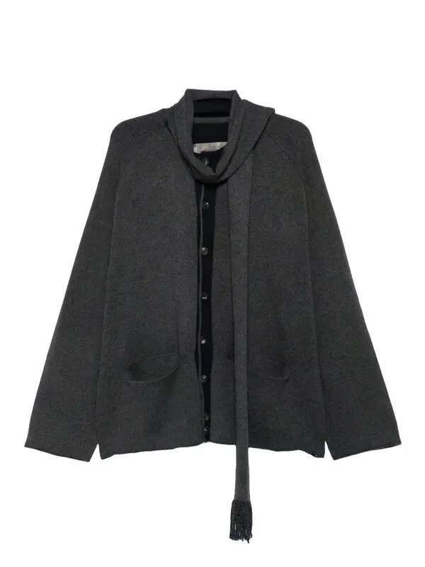 ZIGGY CHEN Scarf-detail Long-sleeve Cardigan - Grey