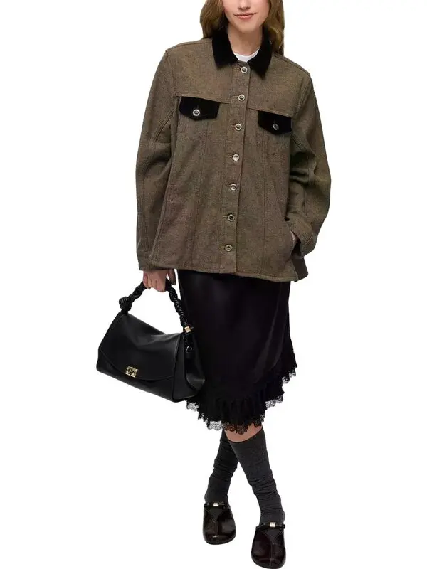 GANNI Overshirt In Neppy Denim - Brown