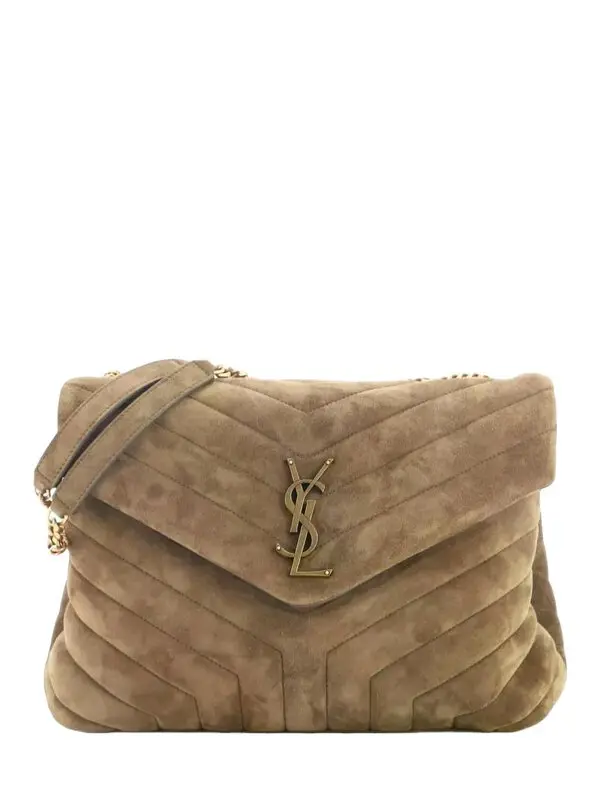 Saint Laurent Loulou Matelasse Chevron Suede Medium Shoulder Bag - Green