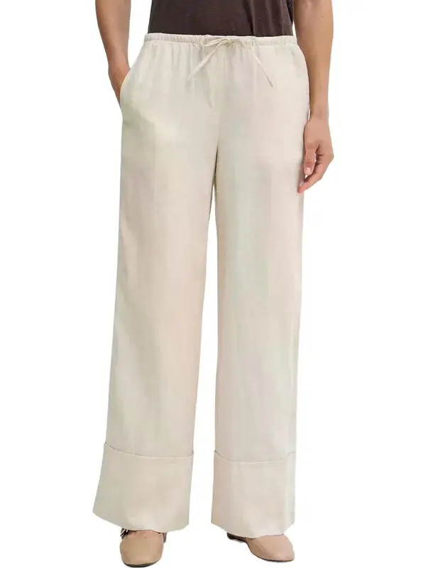 BENETTON Drawstring Linen Trousers - Neutrals