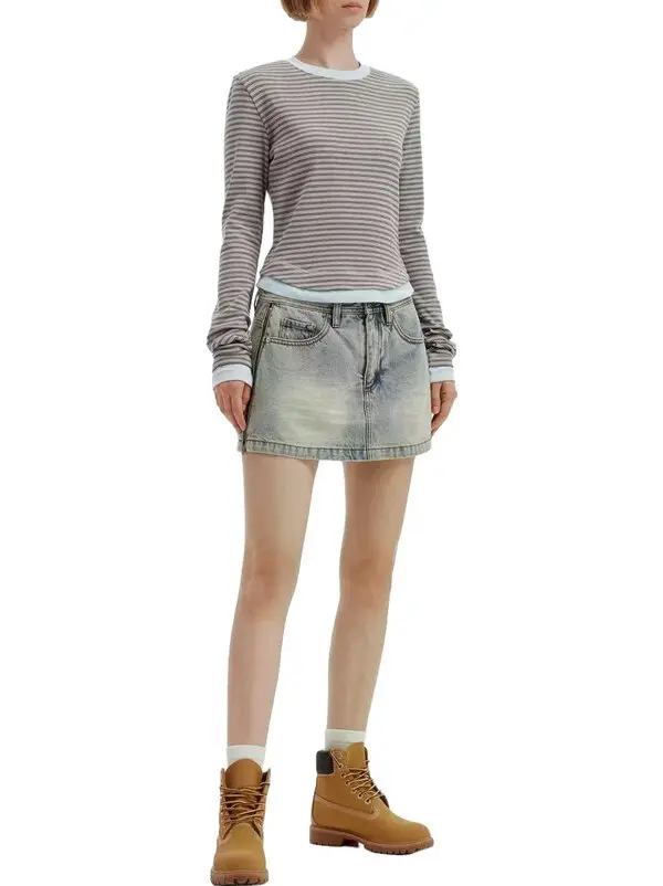 MINI CREAM Striped Layered-effect T-shirt - Grey
