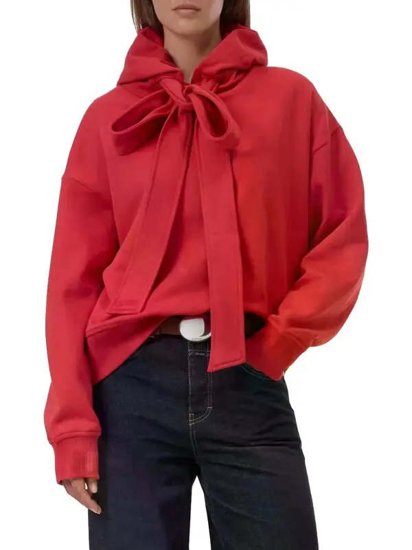 Closed Bow-detail Dropped-shoulder Hoodie - Red