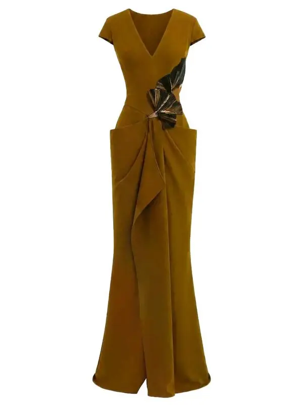 GEMY MAALOUF Embellished V-neck Dress - Brown