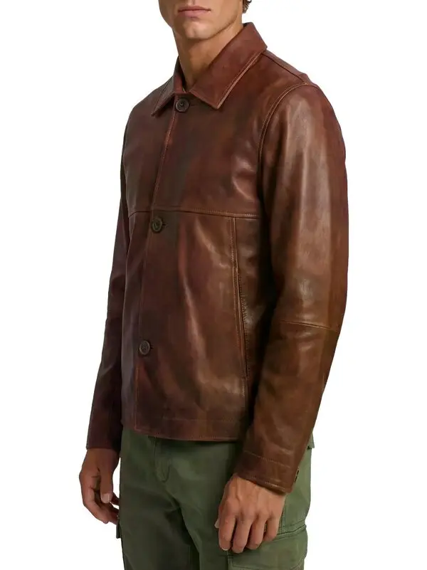 ARMA Steep Button-up Leather Jacket - Brown