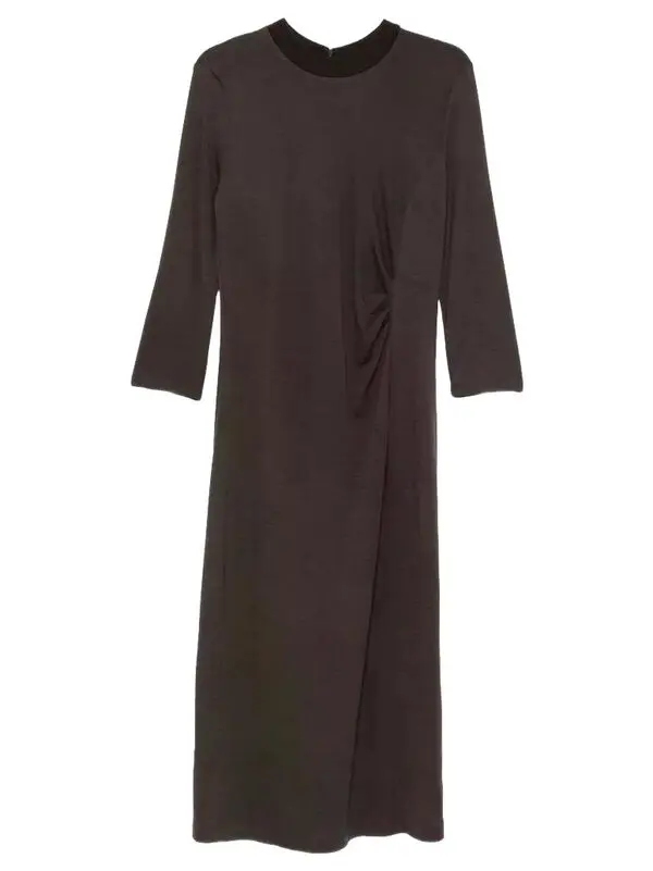 Peserico Ruched Three-quarter Sleeve Midi Dress - Brown