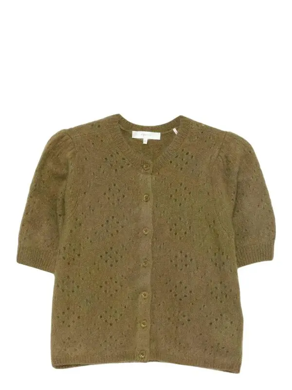 FRAME Pointelle-knit Short-sleeve Cardigan - Green