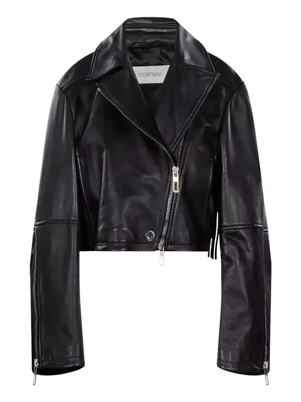Sportmax Fringe-detail Biker Leather Jacket - Black
