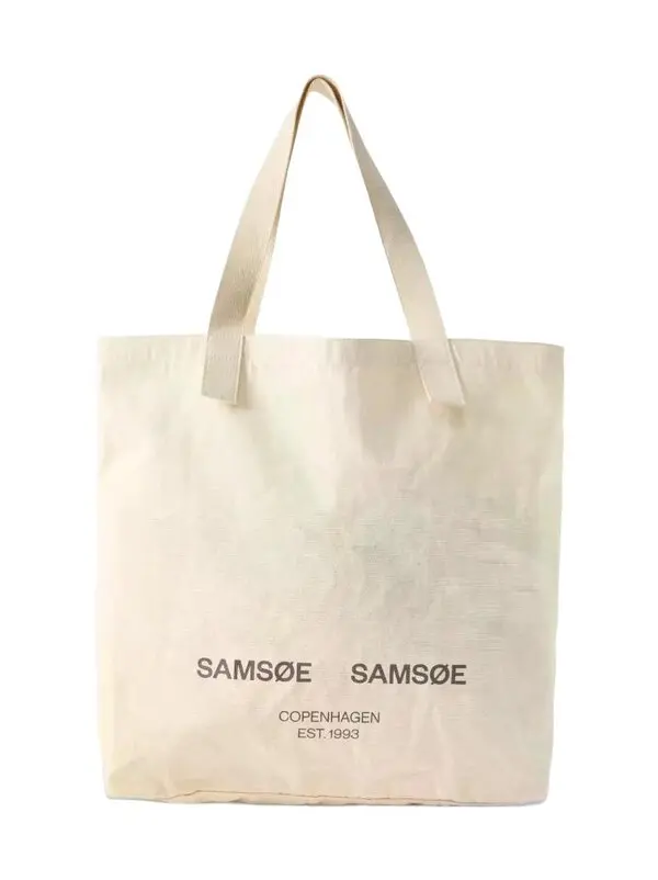SAMSOE SAMSOE Logo-print Cotton Tote Bag - Neutrals