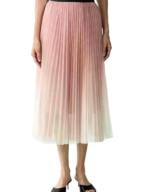 Karl Lagerfeld Pleated Mesh Midi Skirt - Pink
