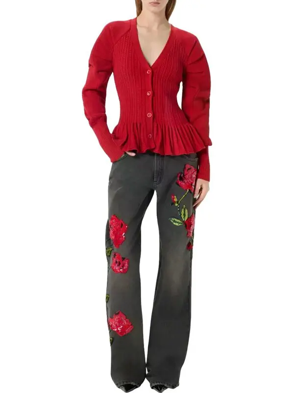 Blumarine Cable-knit Peplum Cardigan - Red