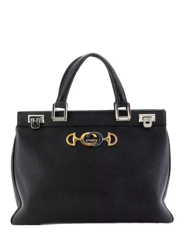 Gucci Zumi Top Handle Bag Leather Medium Satchel - Black