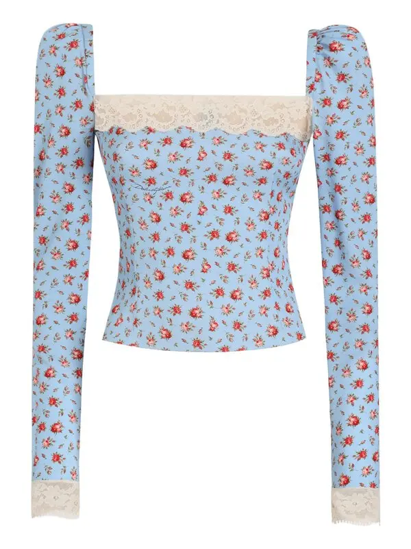 Dolce & Gabbana Small Rose-print Charmeuse Top Shirts And Tops - Multicolor