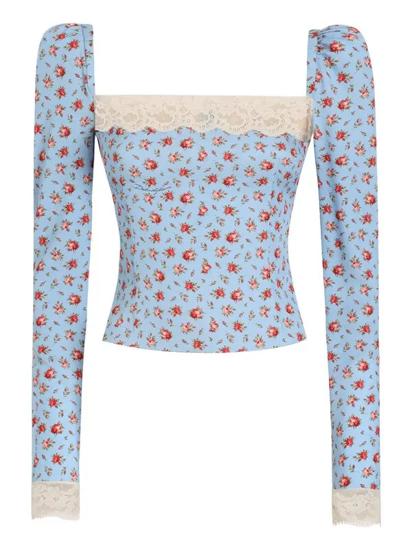 Dolce & Gabbana Small Rose-print Charmeuse Top Shirts And Tops - Multicolor