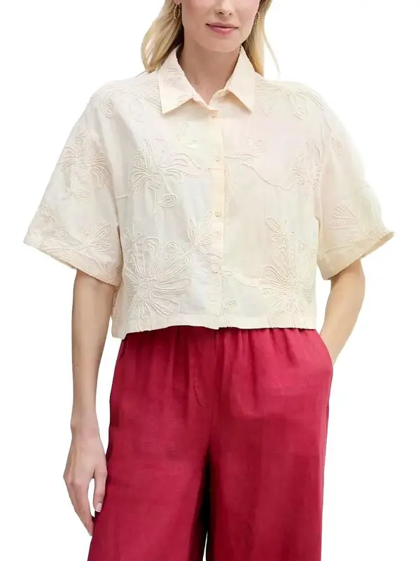BENETTON Embroidered Cropped Shirt - Neutrals