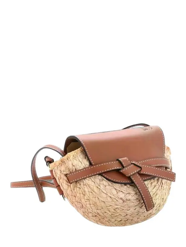 Loewe Gate Leather Shoulder Leather With Raffia Mini Crossbody Bag - Brown