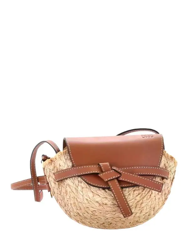 Loewe Gate Leather Shoulder Leather With Raffia Mini Crossbody Bag - Brown