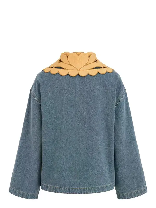 Farm Rio Richelieu Barn Heart-cutout Corduroy-collar Denim Jacket - Blue