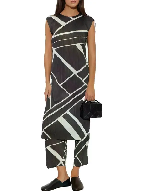Issey Miyake Fold Line Pleated Midi Dress - Grey