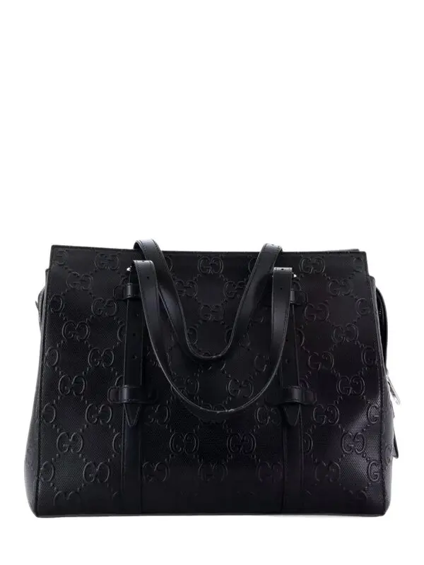 Gucci Gg Embossed Perforated Leather Medium Tote Bag - Black