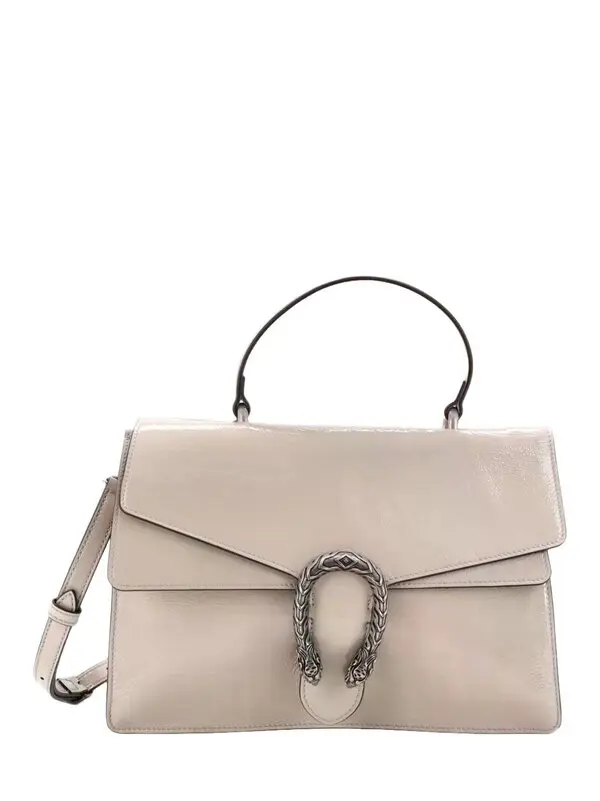 Gucci Dionysus Convertible Top Handle Bag Patent Medium Satchel - Neutrals