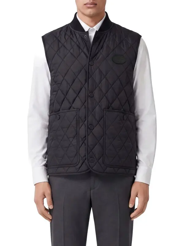 Burberry Quilted Nylon Vest With Bomber Collar And Ekd Logo Detail - Black