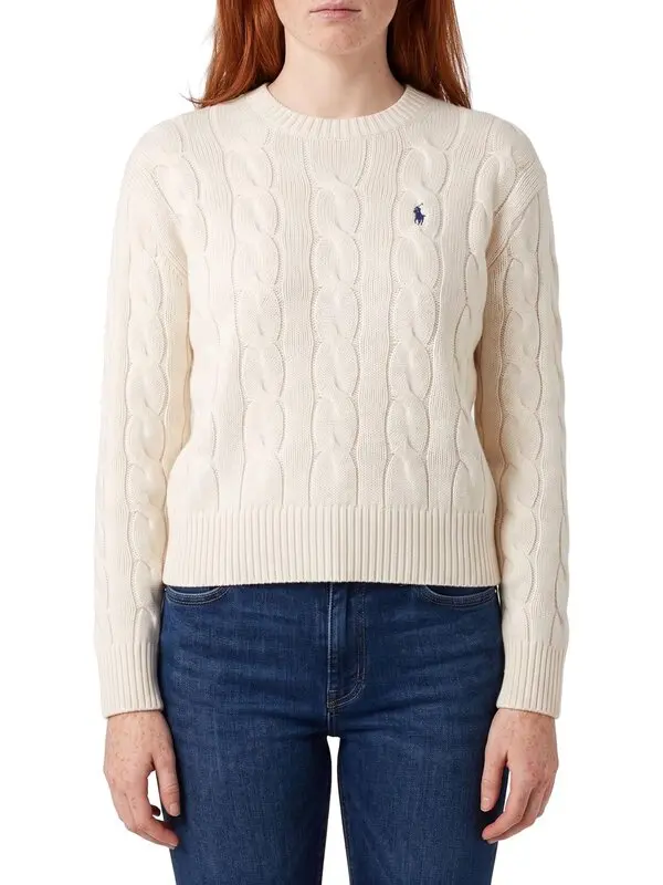 Polo Ralph Lauren Cable-knit Wool Sweater With Embroidered Pony Logo - White