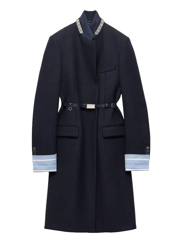 Prada Wool Embroidered Coat - Blue