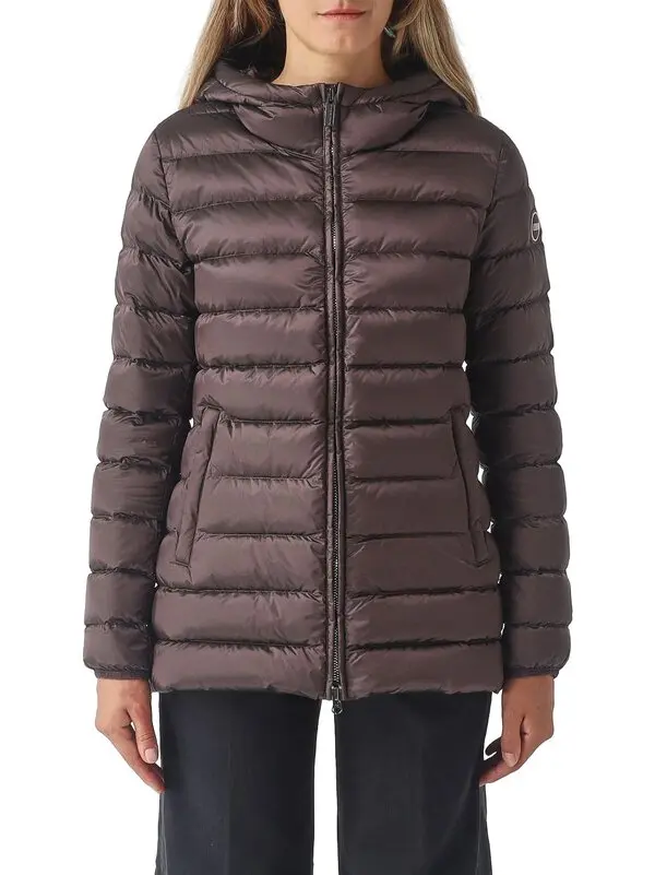 COLMAR Quilted Nylon Long Down Jacket With Hood And Down Filling - Blue