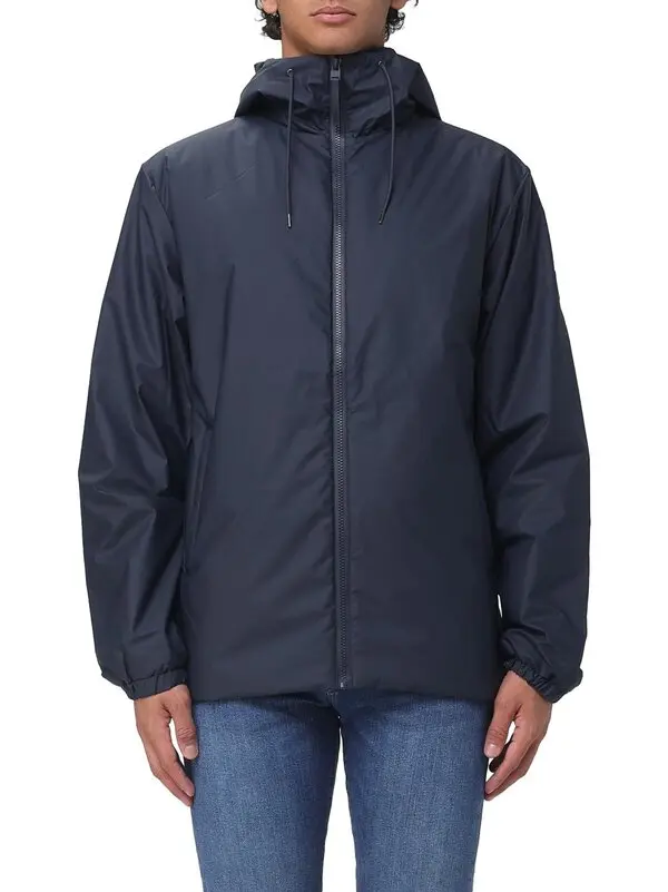 Rains Hooded Windbreaker Jacket In Polyester With High Neck And Zip Closure - Blue