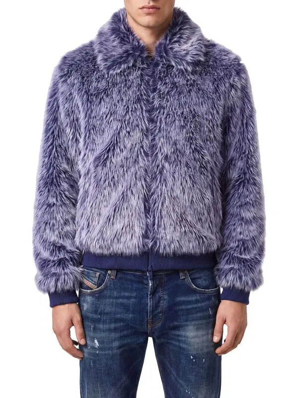 DIESEL® High-neck Faux Fur Jacket With Concealed Fastening - Grey