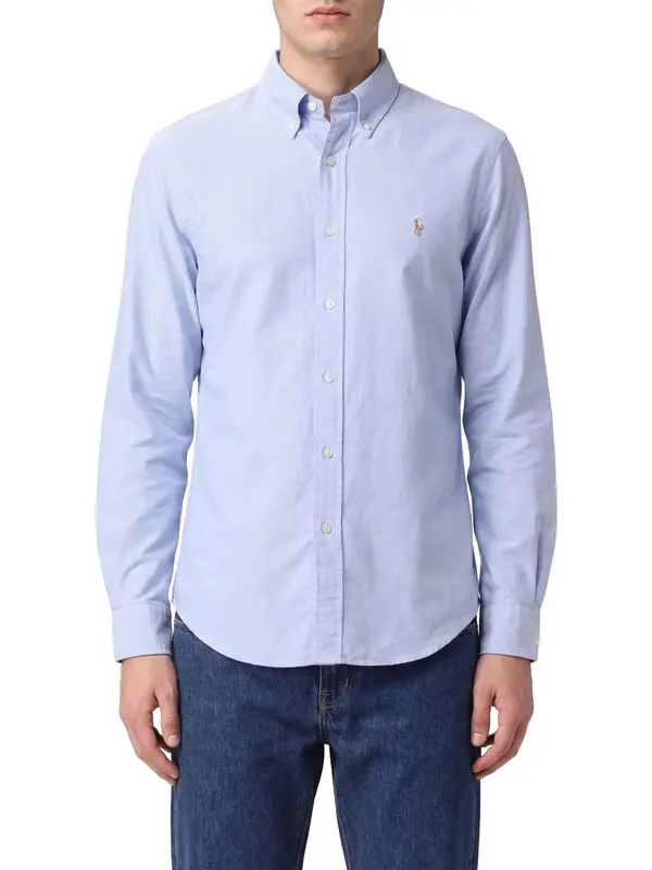 Polo Ralph Lauren Stretch Cotton Shirt With Button-down Collar And Logo - Blue