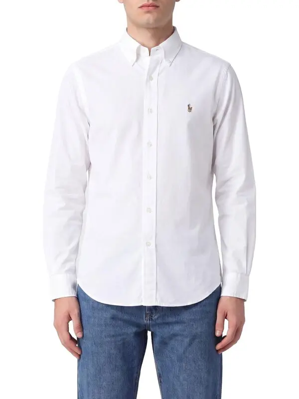 Polo Ralph Lauren Stretch Cotton Shirt With Button-down Collar And Logo - White