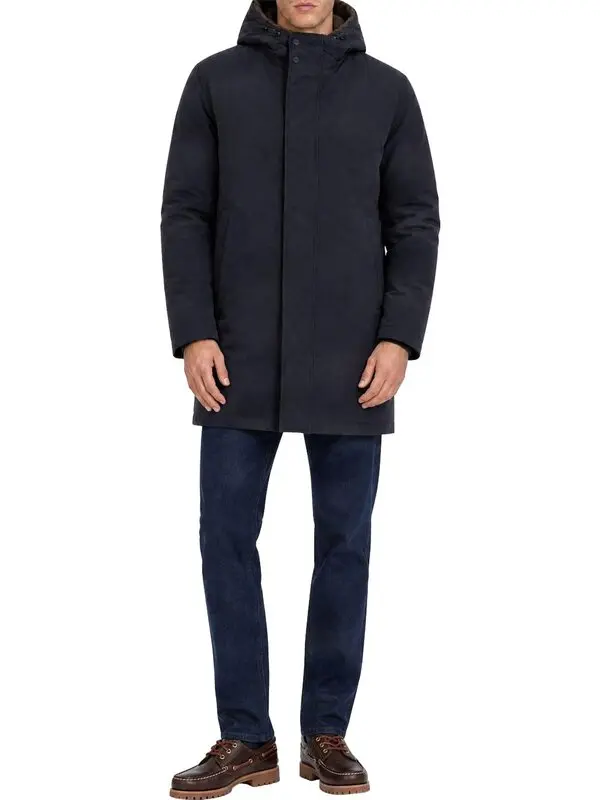 Herno Knee-length Polyester Parka With Adjustable Hood And Fleece Lining - Navy