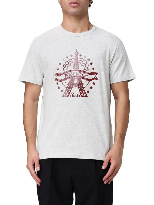 Kenzo Crewneck Cotton T-shirt With Contrasting Graphic Logo Print On The Front - Grey