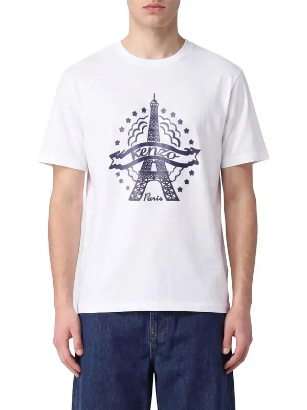 Kenzo Crewneck Cotton T-shirt With Contrasting Graphic Logo Print On The Front - White