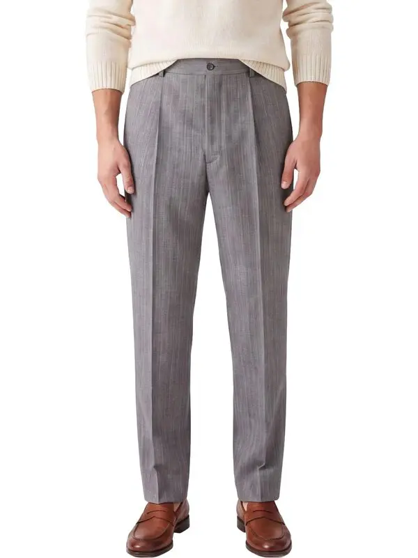 Dries Van Noten Pinstriped Wool Slim Fit Chino Trousers With Pleats And America Pockets - Grey