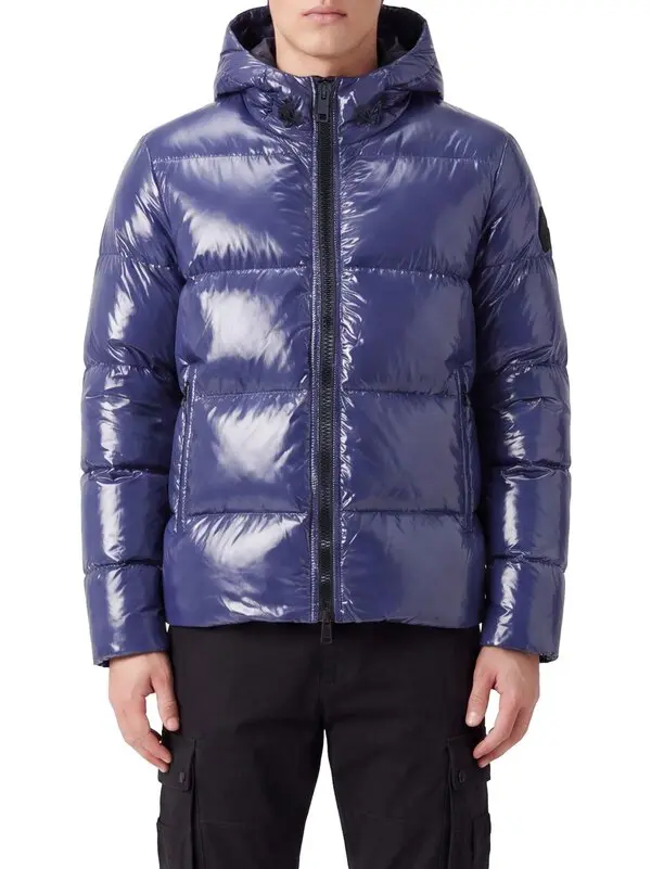 Herno Short Quilted Nylon Down Jacket With Hood And Zip Closure - Blue