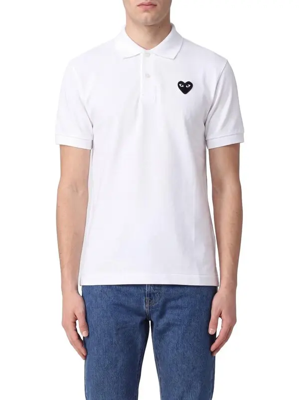 Play Comme Des Garcon Short-sleeve Polo Shirt In Piqué Cotton With Logo - White
