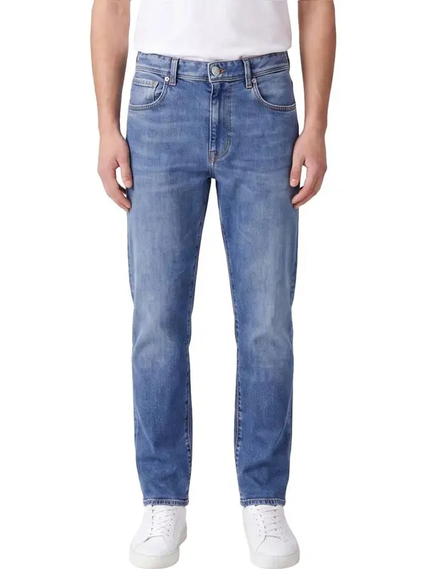 Incotex Five-pocket Straight Jeans In Stretch Cotton Denim With Mid-rise - Blue