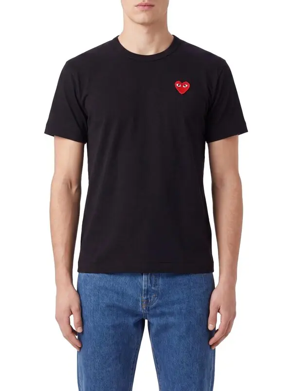 Play Comme Des Garcon Crewneck Cotton T-shirt With An Embroidered Logo - Black