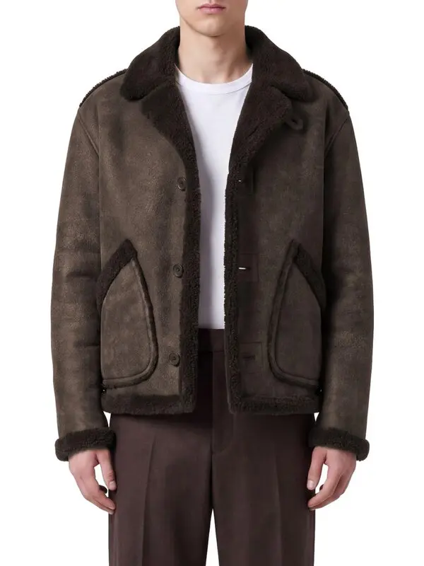 Giorgio Armani Short Suede Lamb Shearling Jacket With Fur Collar - Brown